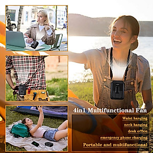 CAZOKASI Personal Fan Portable USB Rechargeable Waist Clip Fan Working Fan Hand Free 8000mAh, 6-32hours Wearable Cooler Fan for Traveling Working Outdoor Office