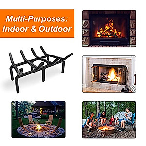 TwentyNext Fireplace Log Grate, Small 14Inch Heavy Duty Solid Steel Wood Rack Stove Firewood Holder for Indoor Hearth Outdoor Fire Pit Chimney Hearth Kindling Tool