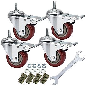 DICASAL 3 Inch Heavy Duty Stem Casters 360 Degree Swivel Durable Wheels Castors with Imperial Size 3/8"-16x1" Threads Dual Safety Locks and Bearings Easy to Install for Furniture and DIY Tools