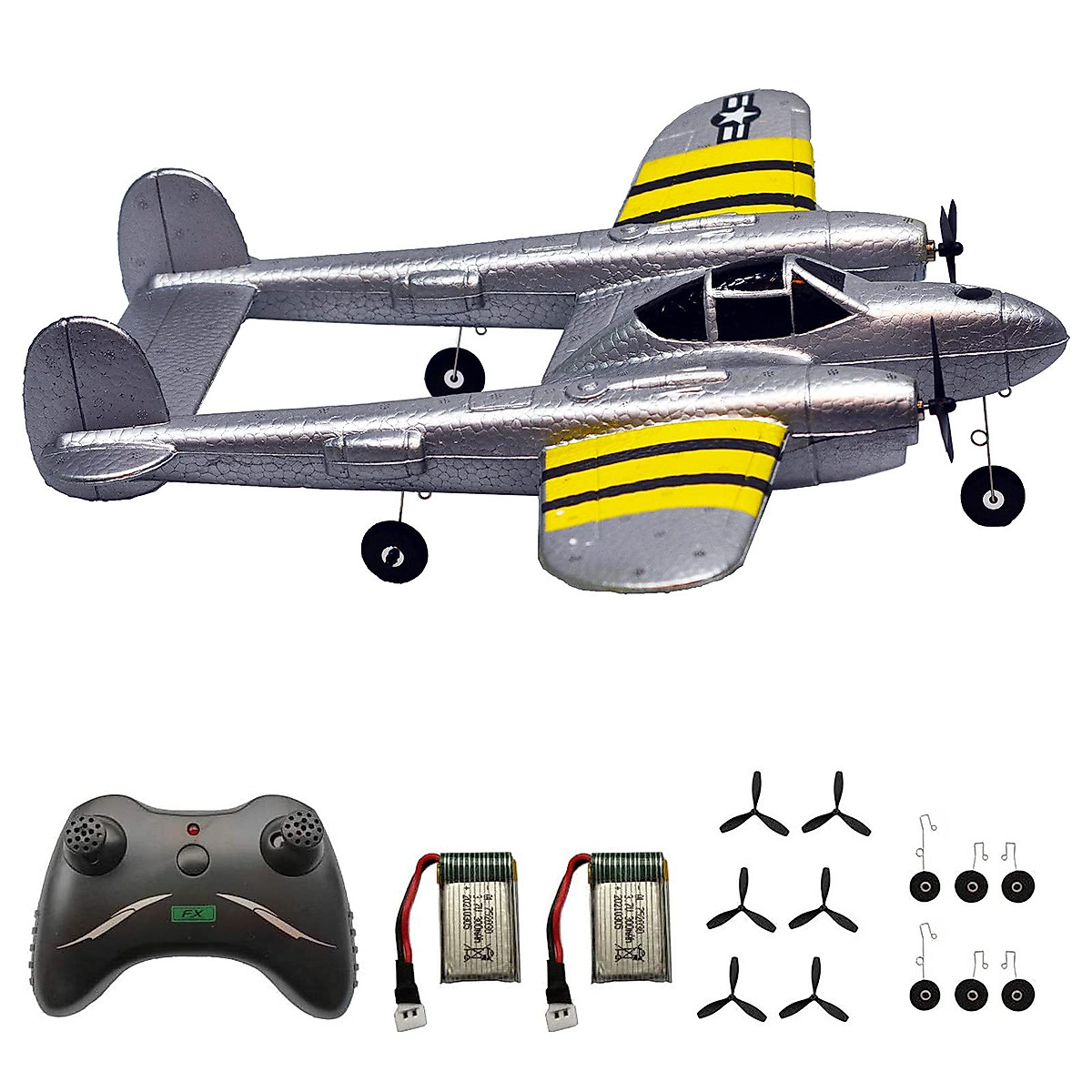 PLRB TOYS RC Plane Remote Control Airplane RTF 2.4GHz 2CH Radio Control P38 Lighting Aircraft for Beginner