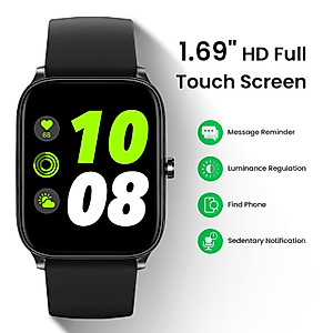 HAYLOU Smart Watch for Android iOS Phones, 1.69" Touch Screen Smart Watches for Men Women with 12 Sport Modes, Fitness Tracker with Heart Rate Blood Oxygen Sleep Monitor IP68 Waterproof Fitness Watch