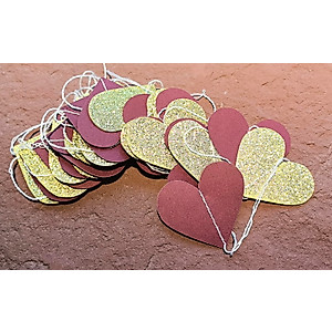 Bridal Shower Decorations Burgundy Gold Fall/Burgundy Gold Birthday Party Decorations/Valentines Day Decorations//Burgundy Bachelorette Decorations/Burgundy Heart Paper Garlands