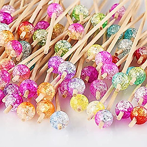 ALINK 100-Pack Cocktail Picks, Colorful Pearl Fancy Toothpicks for Appetizers, Wooden Food Picks Skewers for Food, Drinks, Fruits Party, Charcuterie Accessories - 4.72 inch