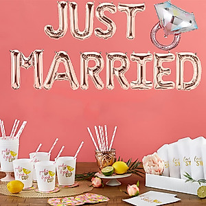 Just Married Balloons Rose Gold Traveling From Miss To Mrs Party Banner Bride To Be/We are Engaged/Bridal Shower/Bachelorette/Wedding Themed Happy Anniversary Party Supplies Decorations