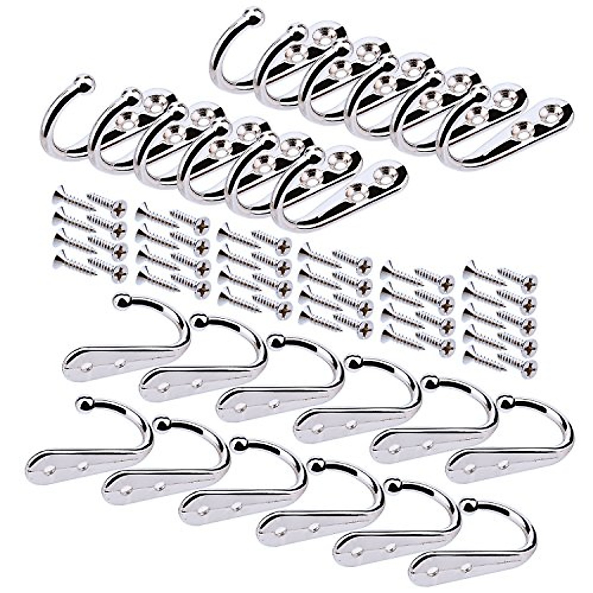Sunmns 24 Pieces Coat Hooks Single Wall Mounted Robe Hook Hanger with 50 Pieces Screws (Silvery)