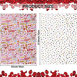 Konsait 6 Sheets Folded Large Sheets of Valentine's Day Wrapping Paper Traditional Gift Wrap, 70 x 50cm, Festive Designs Bulk, Valentine's Day Color Hearts Rose Wedding Birthday Holiday Gifts Decor