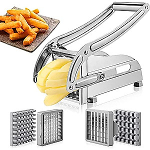 Jahy2Tech French Fry Potato Cutter Stainless Steel with 2 Blades for Potato Slicer French Fries, Press French Fries Cutter for Potato Cucumber Carrot Onion Vegetables
