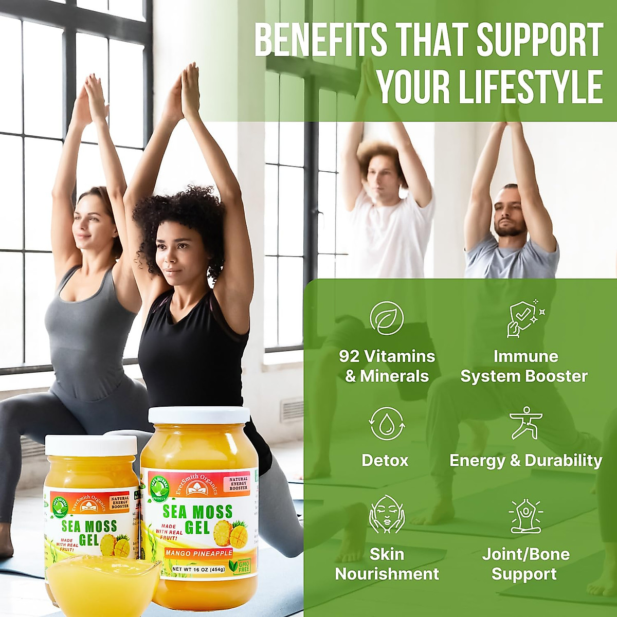 EverSmith Organics - Wildcrafted Irish Sea Moss Gel | Made in USA | Rich in Vitamins & Minerals | Sea Moss Gel Organic Raw | Nutritional Supplement | Mango Pineapple (16 oz)