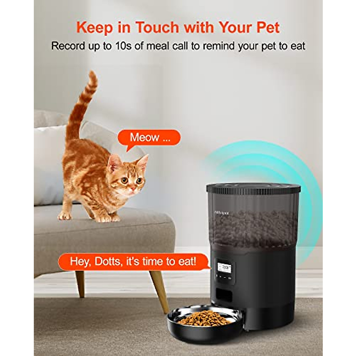 Automatic Cat Feeders with Timer, Cat Feeder Automatic Dog Food Dispenser for Pet Dry Food-Smart Pet Feeder Automatic Large Dog Feeder for Cats and Dogs with Stainless Steel Bowl, 1-6 Meals Per Day