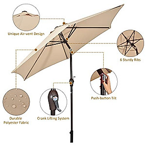 TANGKULA 9FT Patio Umbrella, Outdoor Market Table Umbrella with Push Button Tilt Adjustment, Crank & 6 Sturdy Ribs for Garden, Backyard, Deck & Pool (Beige)