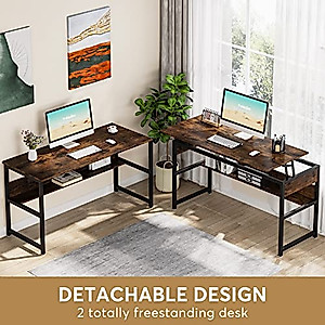 Tribesigns L Shaped Desk with Lift Top, Corner Computer Desk with Storage Shelves, Sit to Stand L Shaped Writing Desk, Industrial Computer Desk Home Office, 59'' Writing Desk with Monitor Stand