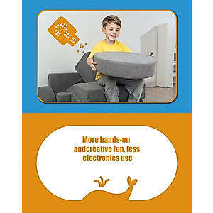 Manlilai Kids Sofa Couch 15PCS - Modular Toddler Play Couch with Removable Cover, Multifunctional Kids Couch for Playroom Bedroom - Convertible Foam Toddler Sofa for Girls and Boys (Gray)