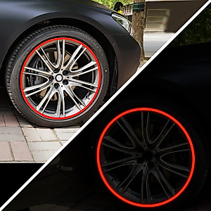 16PCS 17''-19'' Reflective Wheel Rim Stripe Decal, Car Wheel Rim Tapes Decoration Stickers, Waterproof Night Safety Decals Automotive Accessories Universal for Motorcycle, Car, Bicycle (Red)