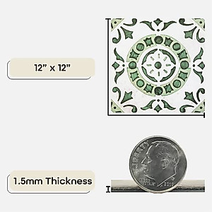 Retro Self Adhesive 12-Inch Vinyl Floor Tiles, 20 Tiles - 12" x 12", Green Medallion Pattern - Peel & Stick, DIY Flooring for Kitchen, Dining Room, Bedrooms & Bathrooms by Achim Home Decor