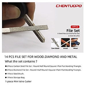 CHENTUOPO Small File Set, Needle Diamond Files 14PCS, 6 Steel Files & 6pcs Jewlers Files for Precision Metal File Work, Wood, Jewelry, Model, DIY and Nearly All Uses. Free Bonus: Cutter