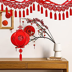 Winlyn 7 Set Chinese New Year Party Decorations Chinese Red Lanterns Lucky Garland Good Luck Garland Decorative Chinese Red Hanging Garlands for Asian Chinese Lunar New Year Spring Festival Décor