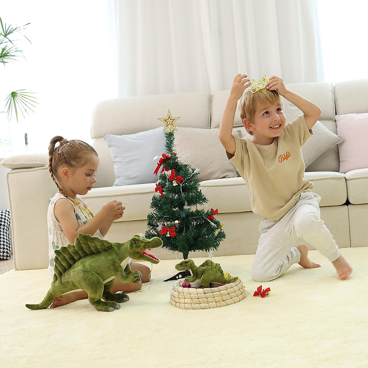 Wilomis 21'' Dinosaur Toys Mommy Dinosaur Stuffed with Baby Dinosaur Egg Plush Toys, Dinosaur Plushies for Kids Christmas Birthday Gift（Spinosaurus Family）