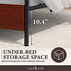 CAPHAUS Round Corner Metal Bed Frame with Modern Wood Headboard and Footboard, Mattress Foundation, Metal Platform Bed with Premium Steel Frame, Noise-Free, No Box Spring Needed, Full Size, Walnut