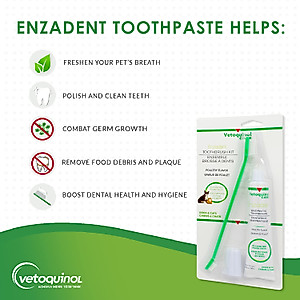 Vetoquinol Enzadent Enzymatic Toothpaste Kit + Fingerbrush & Dual-End Toothbrush for Cats & Dogs – 3.2 oz, Poultry Flavor – Oral Dental Care Kit: Removes Plaque, Polishes Teeth & Freshens Breath
