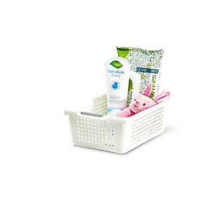 madesmart Baby Classic Medium Storage Basket - White | BABY COLLECTION | Organizer for Diapers, Baby Bottles, Lotions, Wipes or Toys | Durable | Soft-grip Dots and Non-slip Feet | BPA-Free