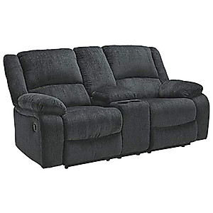 Signature Design by Ashley Draycoll Contemporary Double Reclining Manual Loveseat with Center Console, Dark Gray