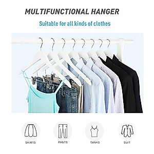 TOPIA HANGER Wooden Suit Hangers with Adjustable Metal Clips (10 Pack), Solid Smooth Wood Clothes Hangers, 360° Swivel Hook, Premium Pants Hangers for Clothes Coat, Jeans, Blouse-White,CT28W