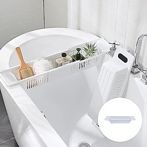 Bathtub Storage Rack Bathtub Caddy Extendable Bathtub Tray Plastic Shower Tub Storage Table Bathtub Shelf for Kids Toy Shampoo Bottle Sundries Storage Bathtub Storage Rack