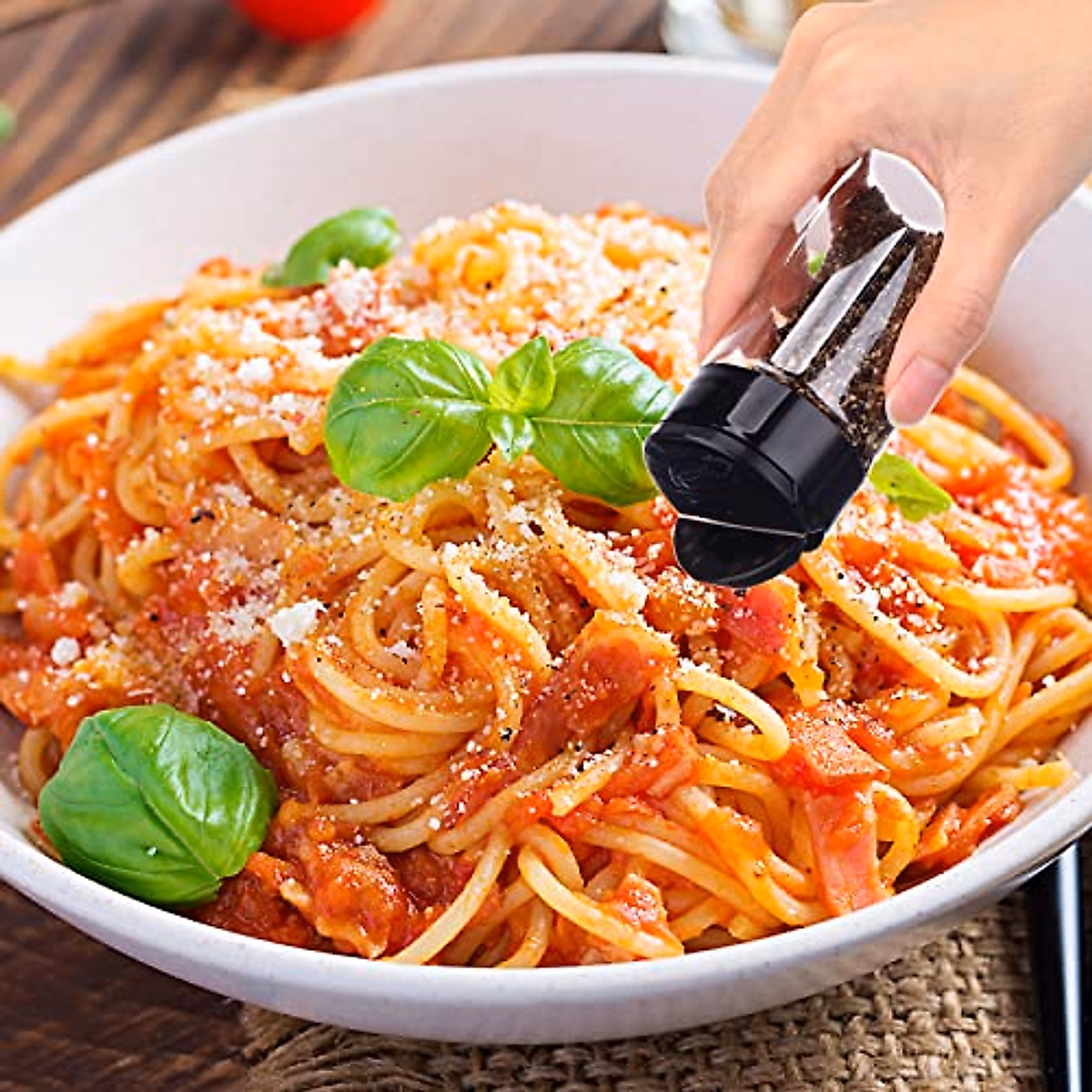 Mimorou 40 Pack Plastic Spice Jar with Shaker Seasoning Containers 3.5 oz Container Black Lids Jars for Kitchen Storing Powder