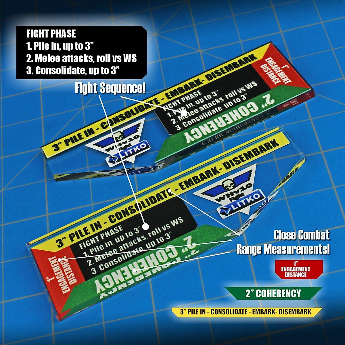 LITKO Gauge Set | Compatible with Warhammer 40K 10th Edition | Movement | Shooting | Fight | Close Combat | WH40K Templates (Variety Set)