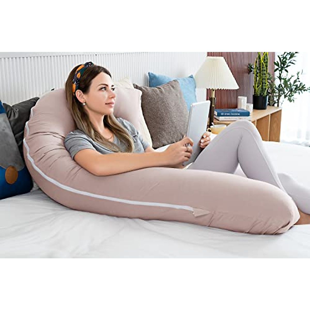 INSEN Pregnancy Pillow for Sleeping,Maternity Body Pillow for Pregnancy Women,Pregnancy Support Pillow for Back, Hip Pain, Apricot