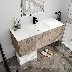 48" Large Wall Mounted Bathroom Vanity Cabinet with Sink Top Combo Set, Single Floating Bathroom Vanity Set with Basin Sink, Hanging Bath Cabinet with Soft Closing Doors