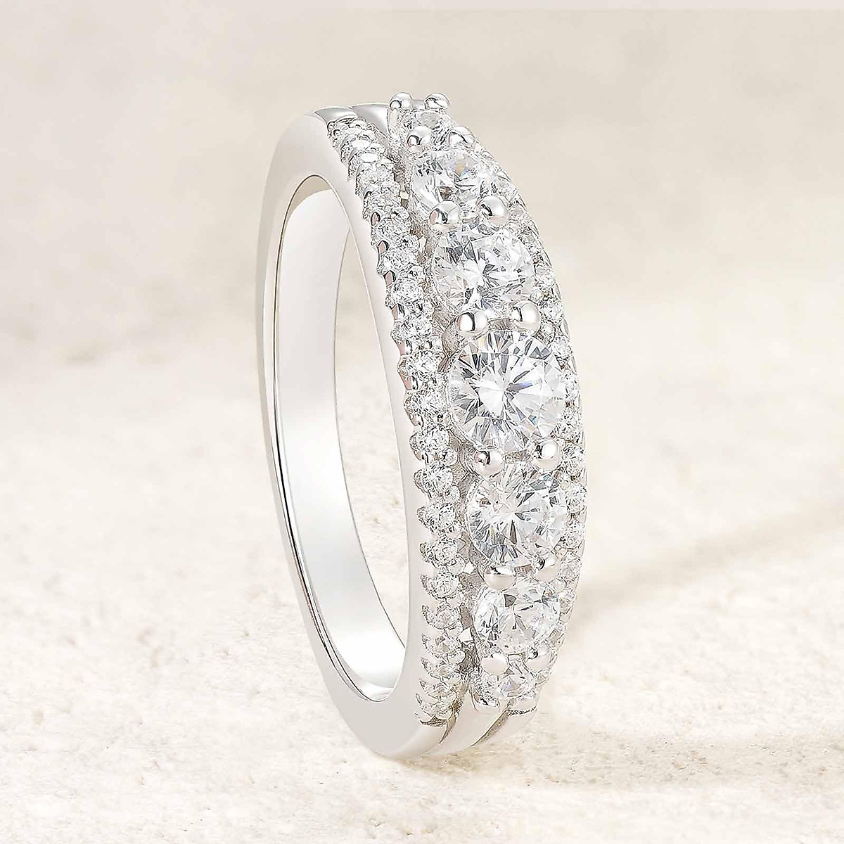 SHELOVES Sterling Silver Eternity Bands for Women Simulated Diamond Cubic Zirconia Wedding Rings Sz 7.5