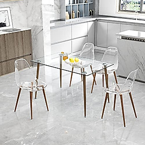 Gxcevsou Dining Chairs Set of 4, Modern Plastic Transparent Crystal Ghost Seat, Nordic Creative Makeup Stool Negotiation Chair for Dining Room Living Room Bedroom - Walnut Wood Color Metal Leg