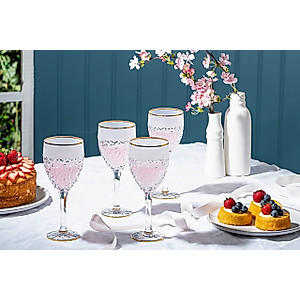 Barski Goblet - Wine Glass - Water Glass - Crystal - Set of 6 Stemmed Glasses - Glass is designed With with Frosted Border and Gold Rim - 11 oz Made in Europe -