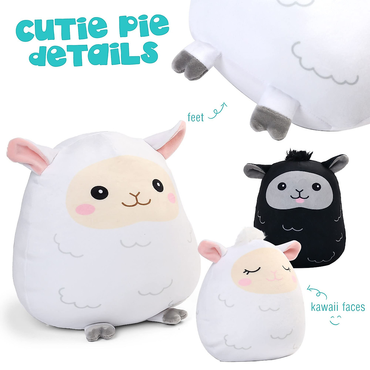 BenBen Lamb Plush Toy, Set of 3, 12" and 7'' Squishy Lamb Stuffed Animals, Kawaii Sheep Plushies Gift for Kids, Cute Plush Pillow, Easter Basket Stuffers