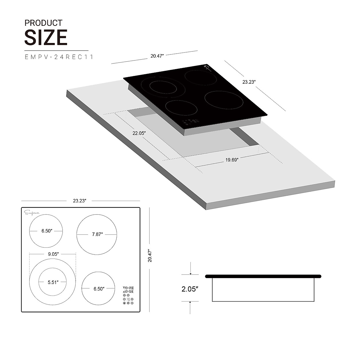 Empava Electric Stove ETL Certified, Radiant Cooktop 4 Burners including Dual Zone Element, 1-99 Min Timer, Kid Safety Lock, 9 Heating Levels, Black Glass Surface, All Kinds of Cookware,24 Inch, 24in