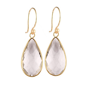 Guntaas Gems Classic Clear Quartz Earring With Bezel Set Teardrop Shape Brass Gold Plated Party Wear Drop Dangle Earrings
