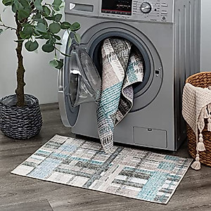 DECOMALL NELE Washable Runner Rug, Modern Plaid Non-Slip Long Rug for Hallway Kitchen, Multi 2’6”x9’