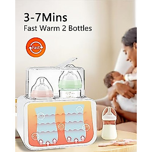 Baby Bottle Warmer, 8-in-1 Fast Milk Warmer for Breastmilk or Formula with Timer, 24H Constant Warming, with Defrost, Heat Baby Food Jars, Sterili-zing Function, Accurate Temp Control, Fits 2 Bottles
