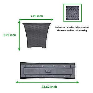 Elly Décor Set of 2 24x8 Rectangular Modern, Resistant and Self Watering Planter with Rattan-Like Finish, 24", Gray