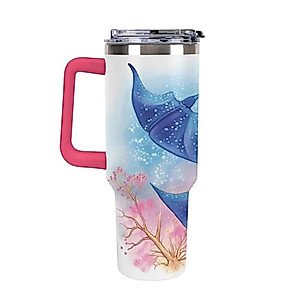 WYUSPGK 40oz Stainless Steel Car Mug, Sea Animals Stingrays Print Travel Mug, Double-Wall Insulated with Straw, Perfect for Car, Office, Outdoor