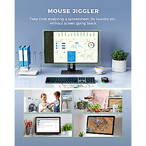 PEIOUS Wireless Mouse, Jiggler Mouse for Laptop - LED Mouse Rechargeable Computer Mice Mouse Mover Undetectable Random Movement with On/Off Button Keeps Computer Awake - Black&Grey