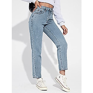 MakeMeChic Women's Straight Leg Jeans Casual High Waisted Denim Pants Light Wash L