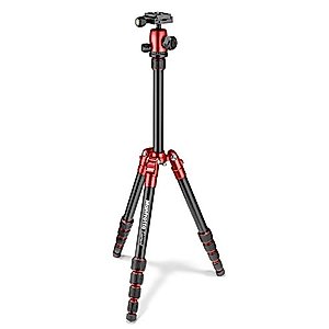 Manfrotto Element Traveller Small Aluminum 5-Section Tripod Kit with Ball Head, Element Small 56.3", Red