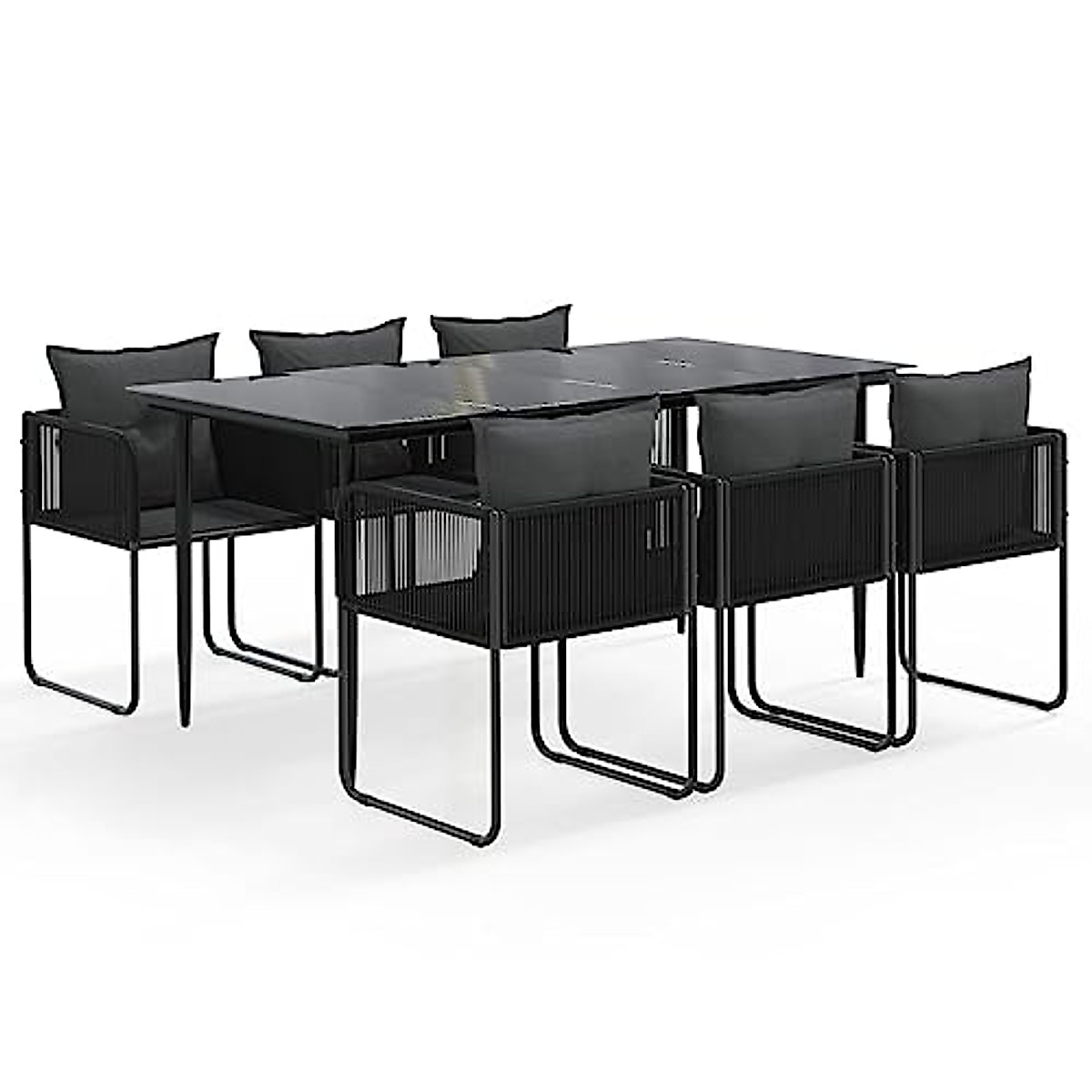 WFAUIBR Dining Set 7 Piece Patio， Patio Furniture Set ，Lawn Chairs Set ，The Patio Set is Perfect for a Small Backyard or Balcony, and Serves as a Relaxing Place to Enjoy time Outdoors，Black/B