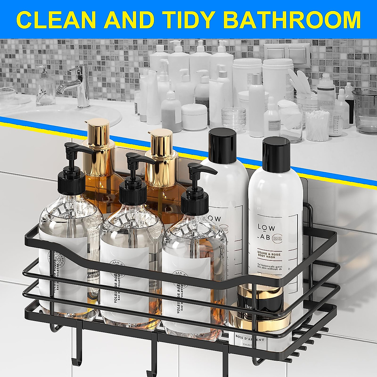 BCHWAY FAMILY Shower Caddy 5 Pack, Adhesive Shower Organizer for Bathroom Storage and Home Decor Kitchen No Drilling, Rustproof Stainless Steel Bathroom Organizer, Shower Shelves for Inside