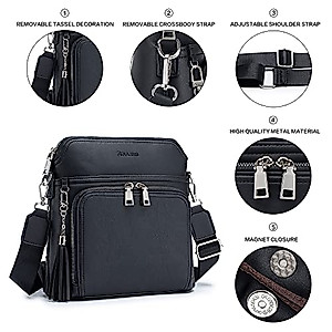 Roulens Crossbody Bag for Women,Lightweight Medium Crossbody Purse Soft Leather Women's Shoulder Handbags with Tassel
