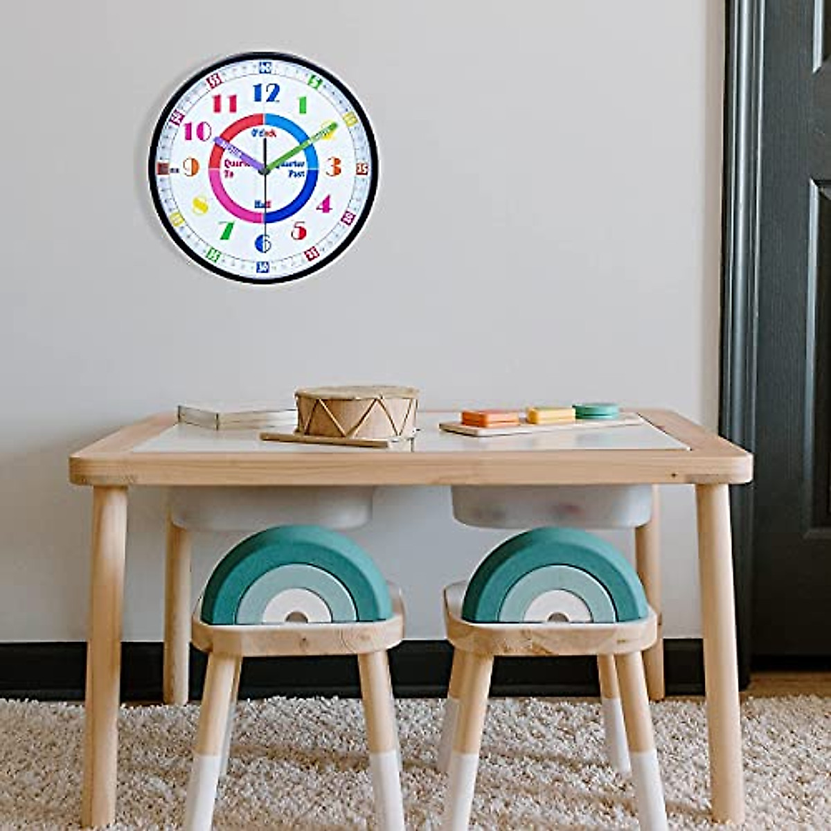 Telling Time Teaching Wall Clock, Silent Movement, Educational Wall Clock, Makes Kids Learning Time Faster and Fun. Its Perfect for Parents and Teachers, Decorate Kids Bedroom or Classroom,Black