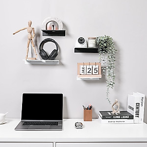 Z metnal Small Floating Shelves, Mini Speaker Shelf, Self Adhesive Small Wall Mount Metal Shelves with Cable Clip, Display Shelf for Cameras Monitor Routers, Matt Black, 6 inch