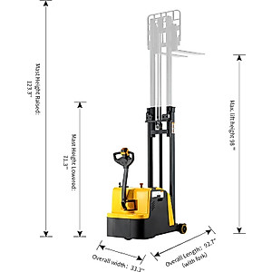 Apollo Counterbalanced Stacker Full Electric Lift 2200 Lbs Capacity 98" Lifting Height Material Hydraulic Lifter, Adjustable Forks with Tilt Function